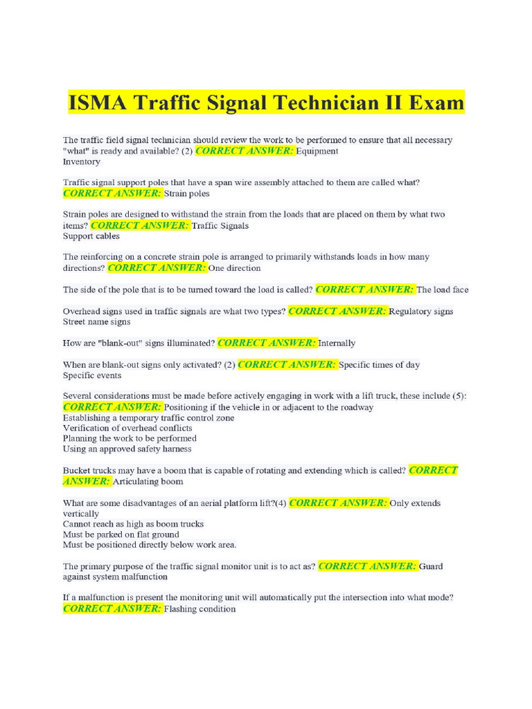 Isma Traffic Signal Technician II Exam | PDF