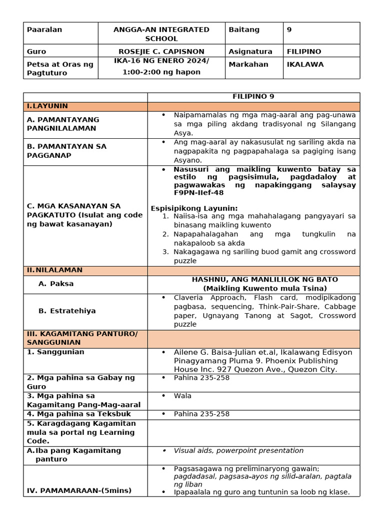 Lesson Plan Rose | PDF
