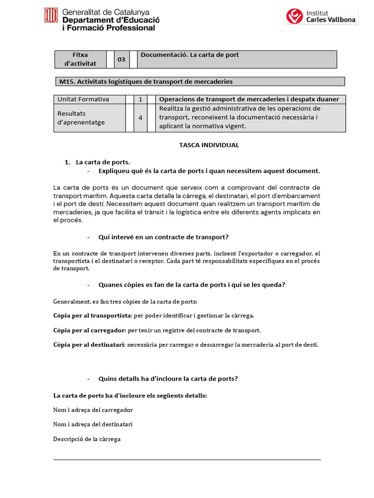 Carta de Pports Activitat | PDF