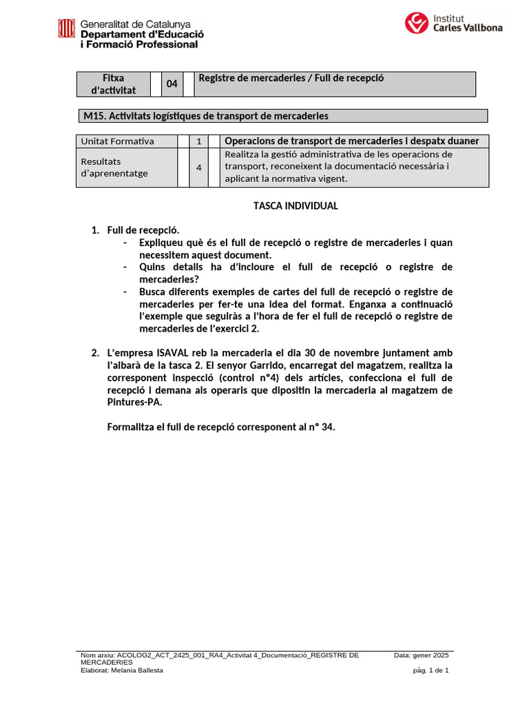 Acolog2 Act 2425 001 Ra4 Activitat 4 Documentació Registre de Mercaderies | PDF
