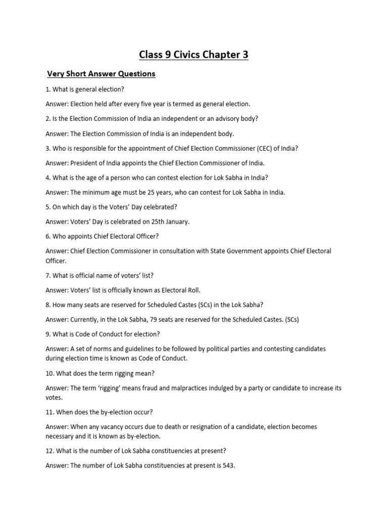 very short answers | PDF | Elections | Democracy