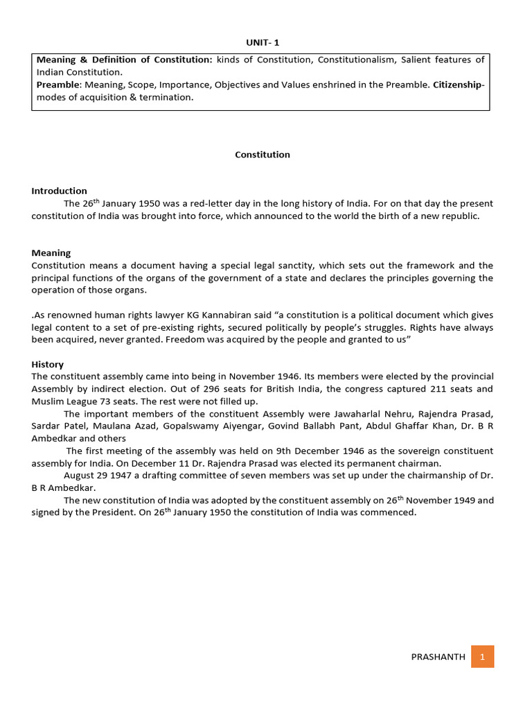 Unit- 1 | PDF | Constitution | Constitutional Amendment