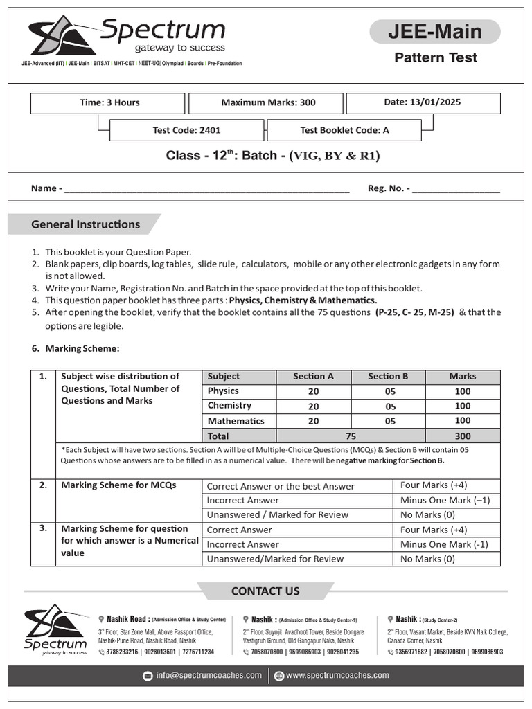 JEE-Main Pattern Test Instructions | PDF | Gases | Hertz
