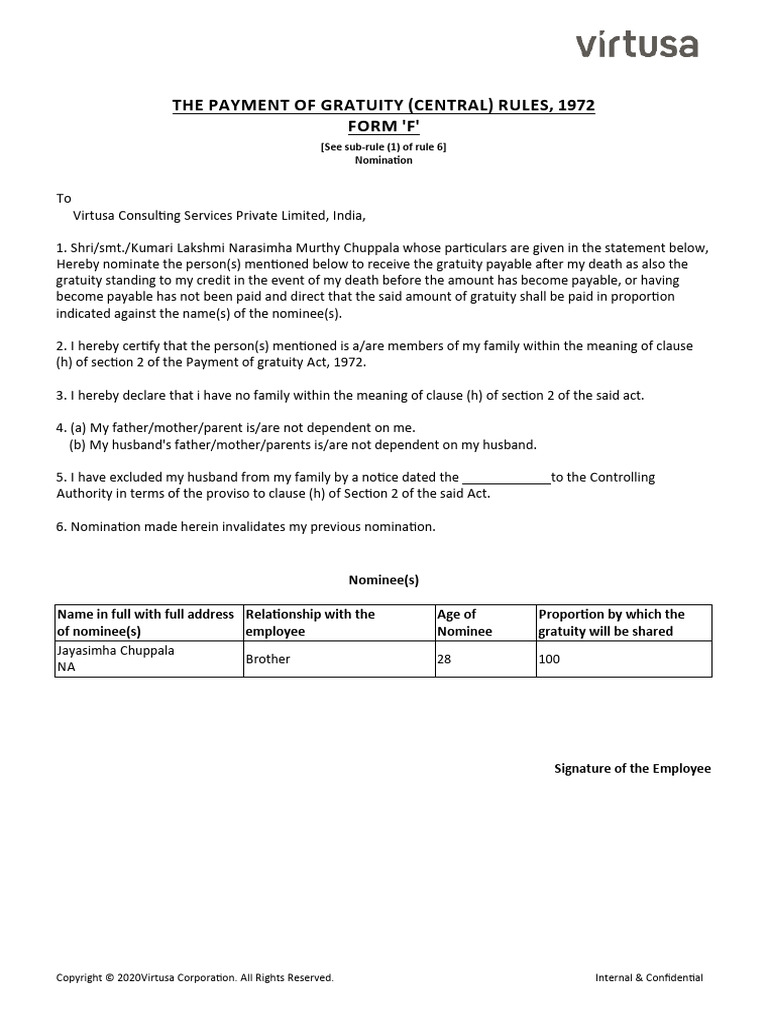 2867 13 Gratuity Nomination Form 1681901143 | PDF | Private Law