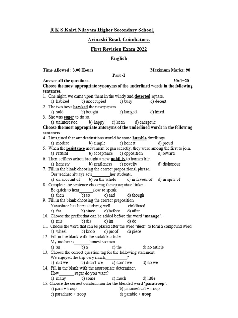 12th English Revision Exam Questions | PDF | Cybercrime