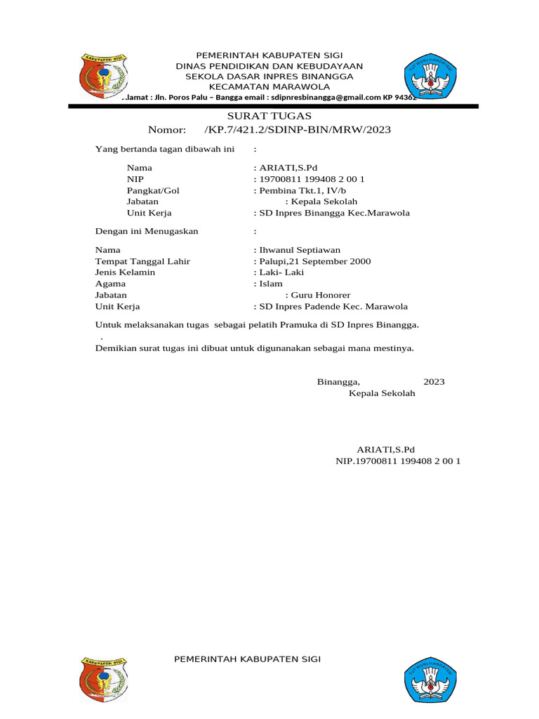 Kop Surat SD Inpres Binangga | PDF