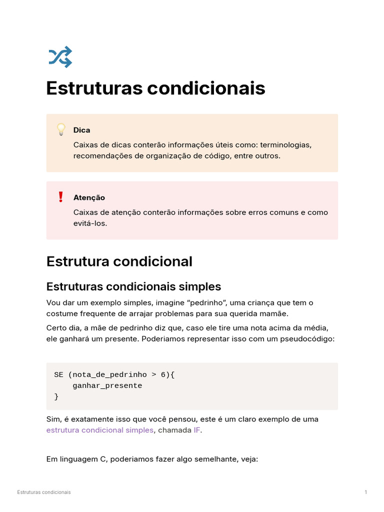 Estruturas Condicionais 1 | PDF | C (linguagem de programação)