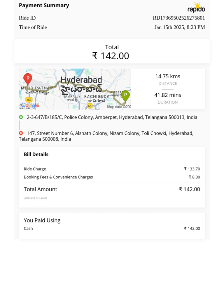 Rapido ride receipt | PDF | Invoice | Government Finances
