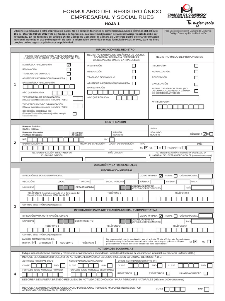 Formulario RUES Hoja 1 y 2 1 | PDF | Colombia