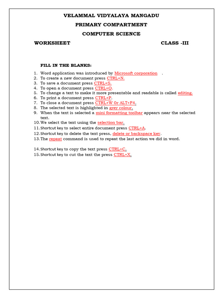 Worsheet Unit-3 Class 3-1 | PDF
