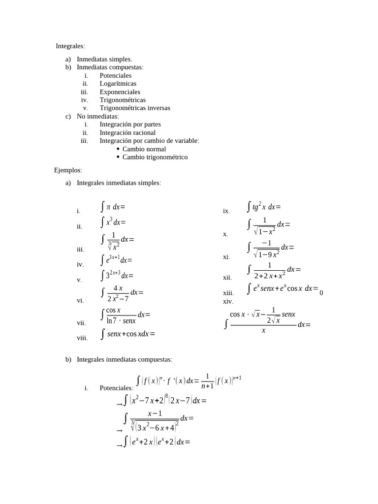 Integrales Resumen y Ejercicios | PDF | Integral | Teoría del operador