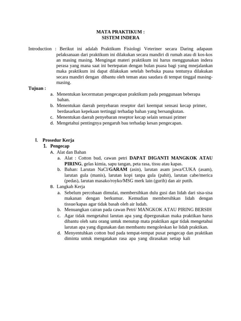Praktikum Sistem Indera: Pengecapan Rasa | PDF
