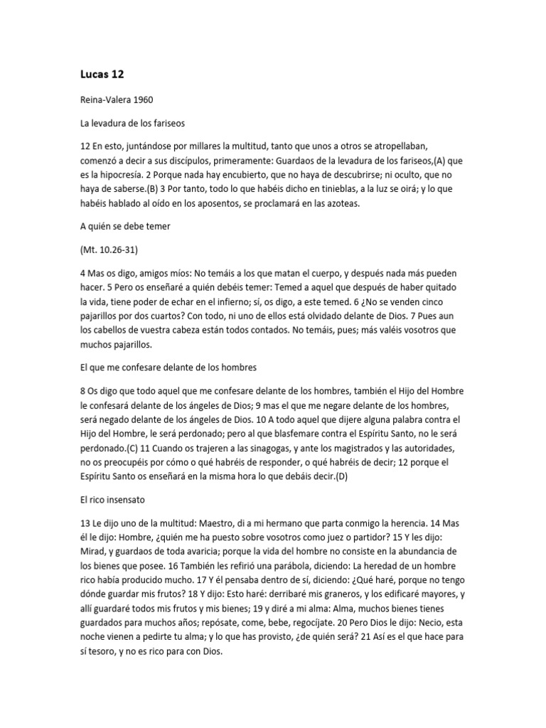 Enseñanzas de Jesús en Lucas 12 | PDF | Creencia religiosa y doctrina
