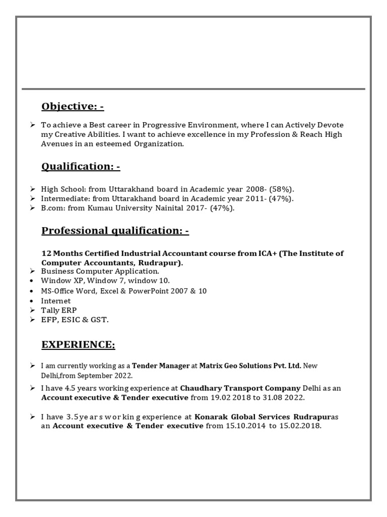Rajendra Singh's Resume: Tender Manager & Accountant | PDF