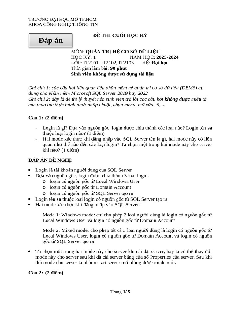 DapAn_DeLT_QTHCSDL_HK1_2324_Dot2 | PDF