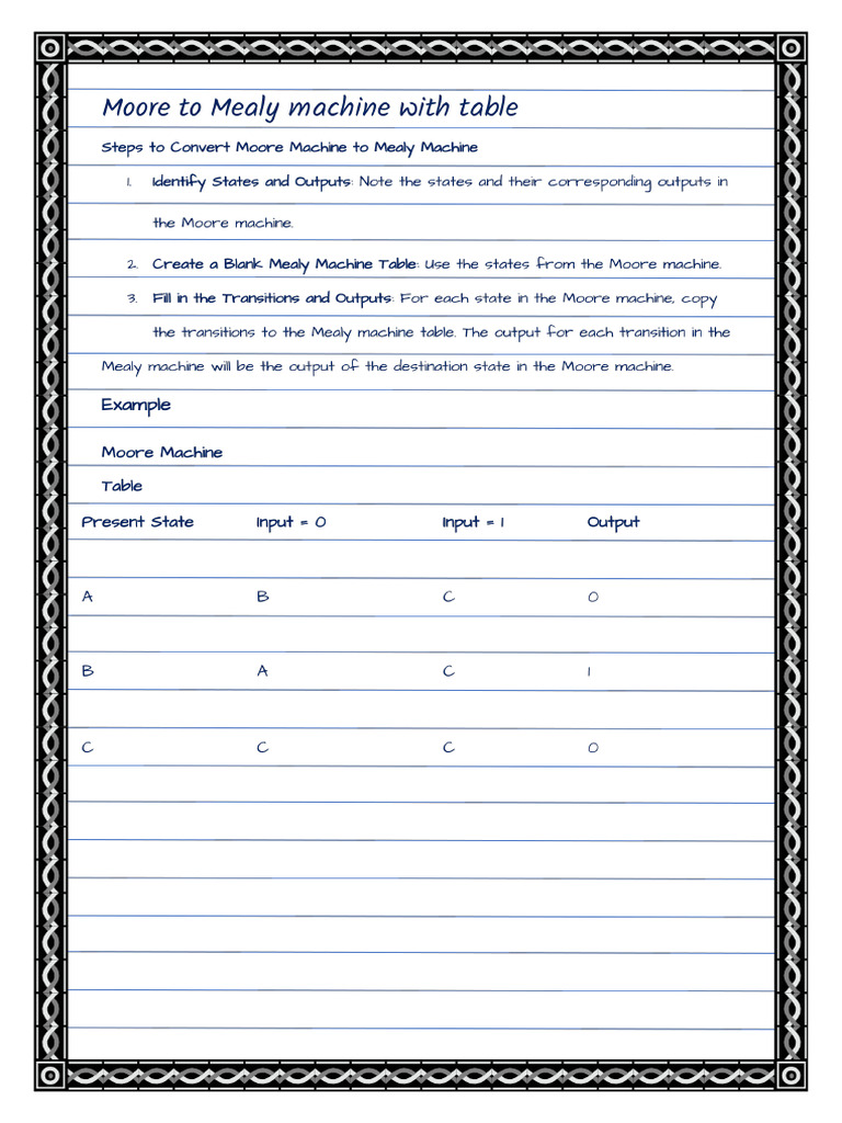 Moore To Mealy Machine With Table | PDF