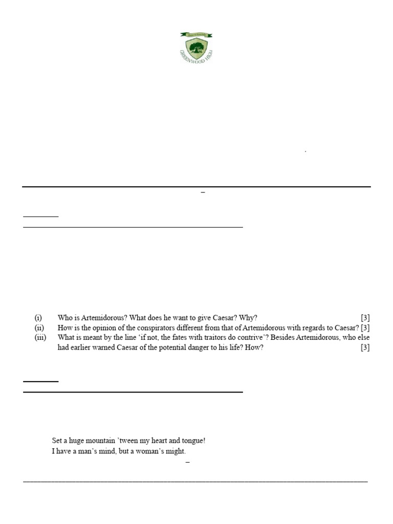 Grade IX Literature Unit Test 2 2023-24 | PDF
