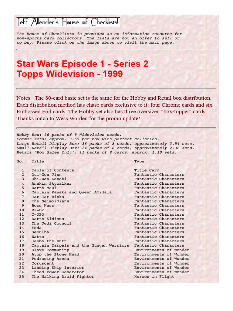 Star Wars Episode 1 Series 2 | PDF | Characters Created | Star Wars Characters