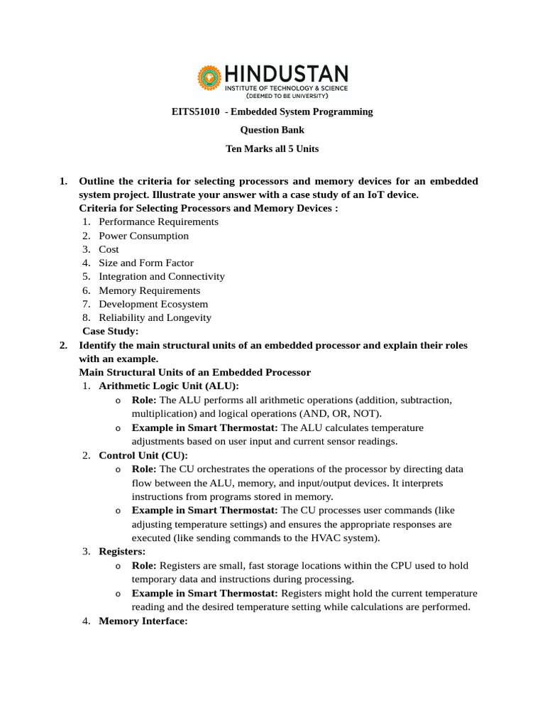 Embedded Question Bank 10 Marks | PDF | Central Processing Unit | Embedded System