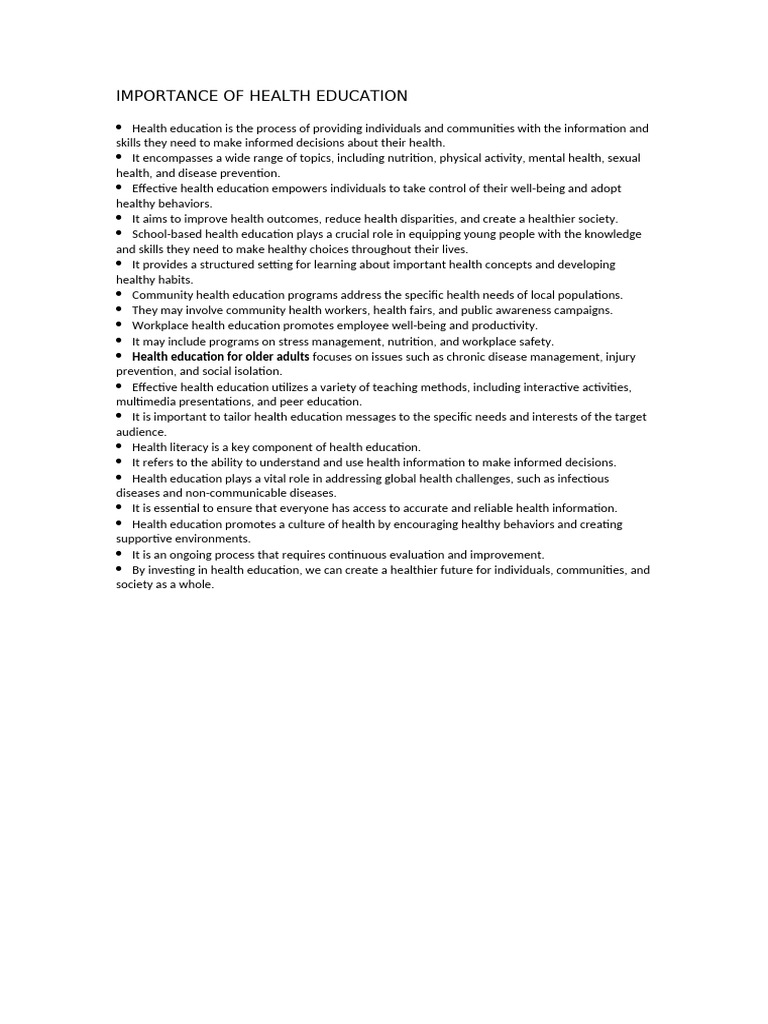Importance of Health Education | PDF