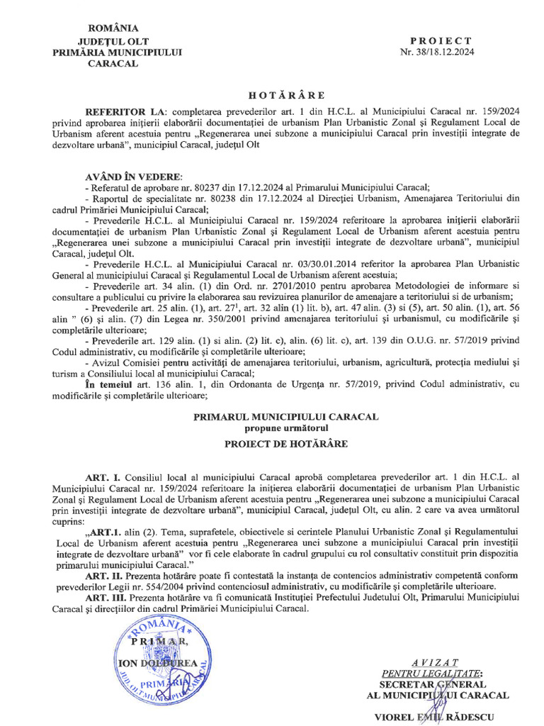 Proiect Nr.38din18.12.2024dd | PDF