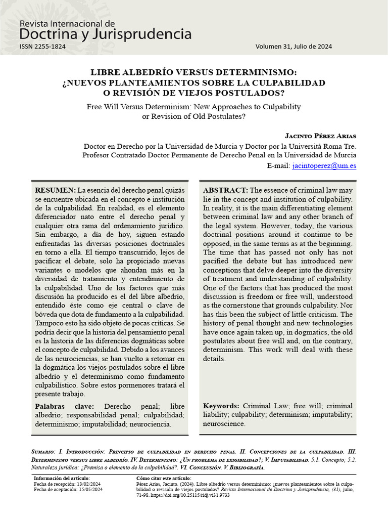 Libre Albedrio Versus Determinismo Nuevos Planteam | PDF | Intención ...