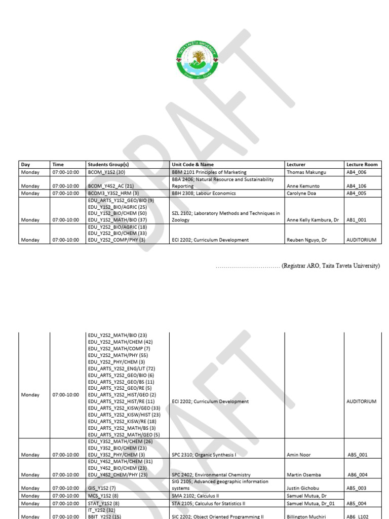 DRAFT - Teaching TT - JAN - 2025 - TTU | PDF