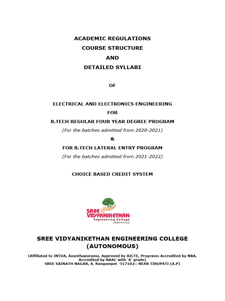 EEE SVEC 20 B Tech Syllabus | PDF | Methodology | Engineering