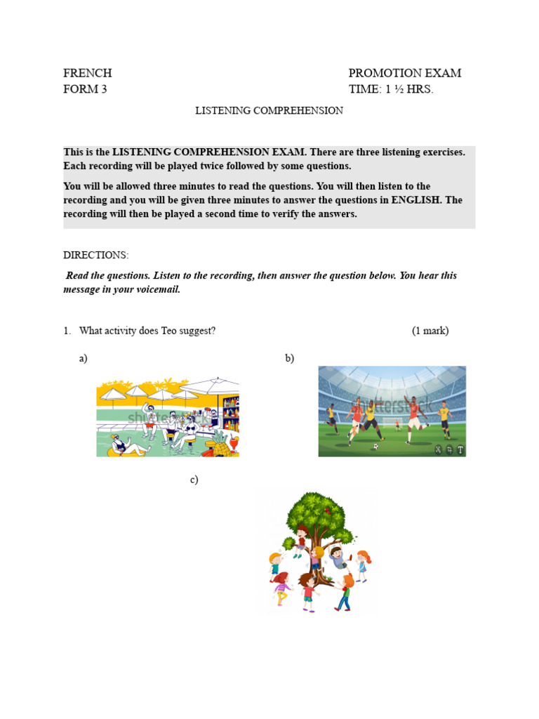 French Promotion Exam Form 3 Final | PDF | Tests
