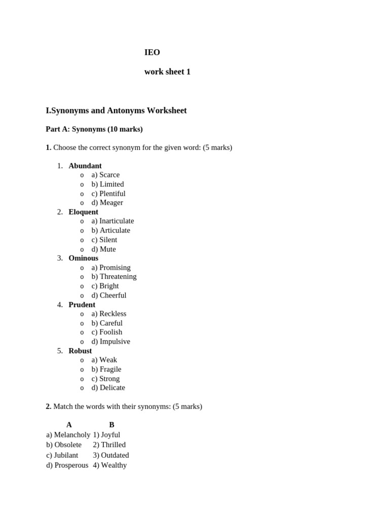IEO WORK SHEET 1 | PDF