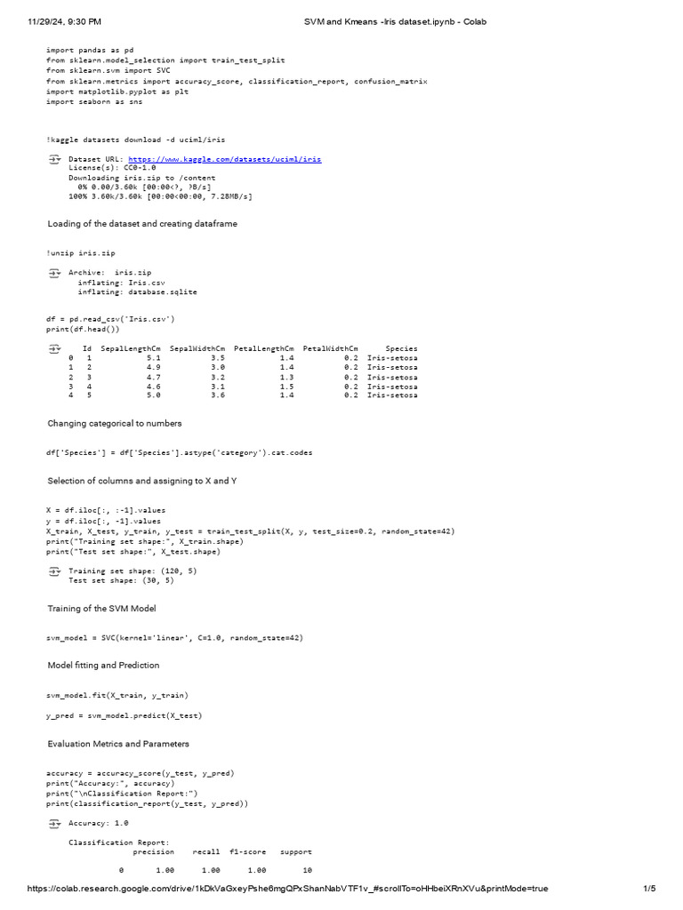 Svm And Kmeans Iris Dataset Ipynb Colab Pdf Computer Programming Machine Learning