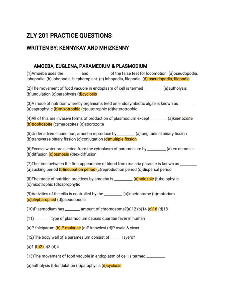 ZLY 201 Protozoans and Invertebrates Quiz | PDF | Bivalvia | Nematode