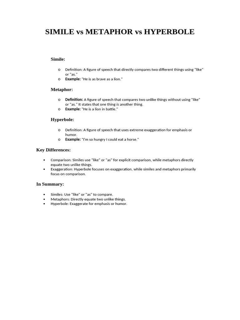 Simile, Metaphor, Hyperbole Guide | PDF