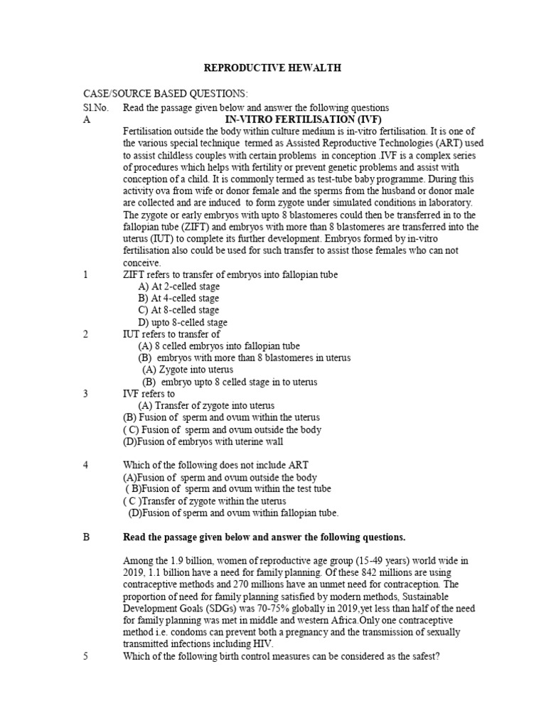 4-Reproductive Health CBQ | PDF | Birth Control | In Vitro Fertilisation