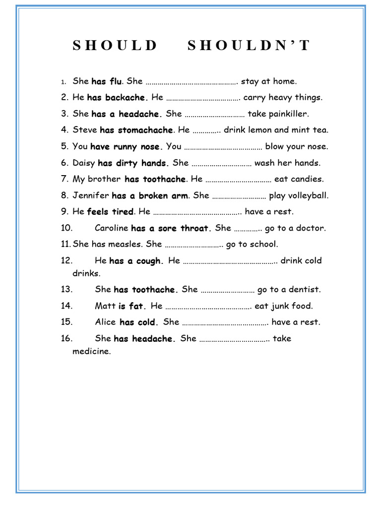 Should Shouldnt Grammar Drills Grammar Guides Worksheet Templates 84426 ...