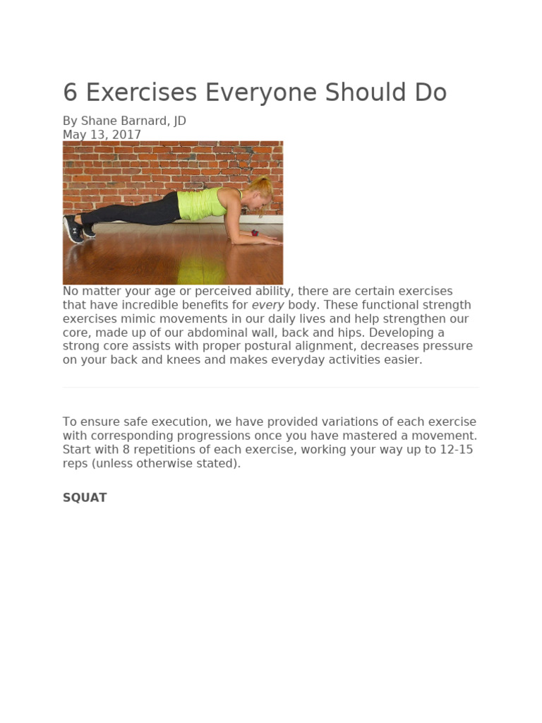 6 Exercises Everyone Should Do | PDF | Musculoskeletal System | Limbs (Anatomy)