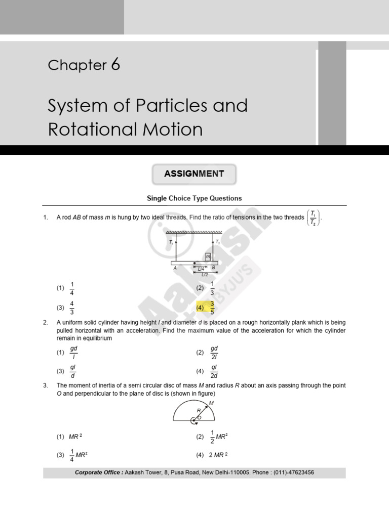 JEE Physics: Rotational Motion Quiz | PDF | Rotation | Applied And ...