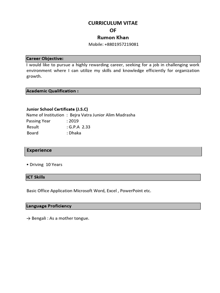 Rumon Khan CV | PDF
