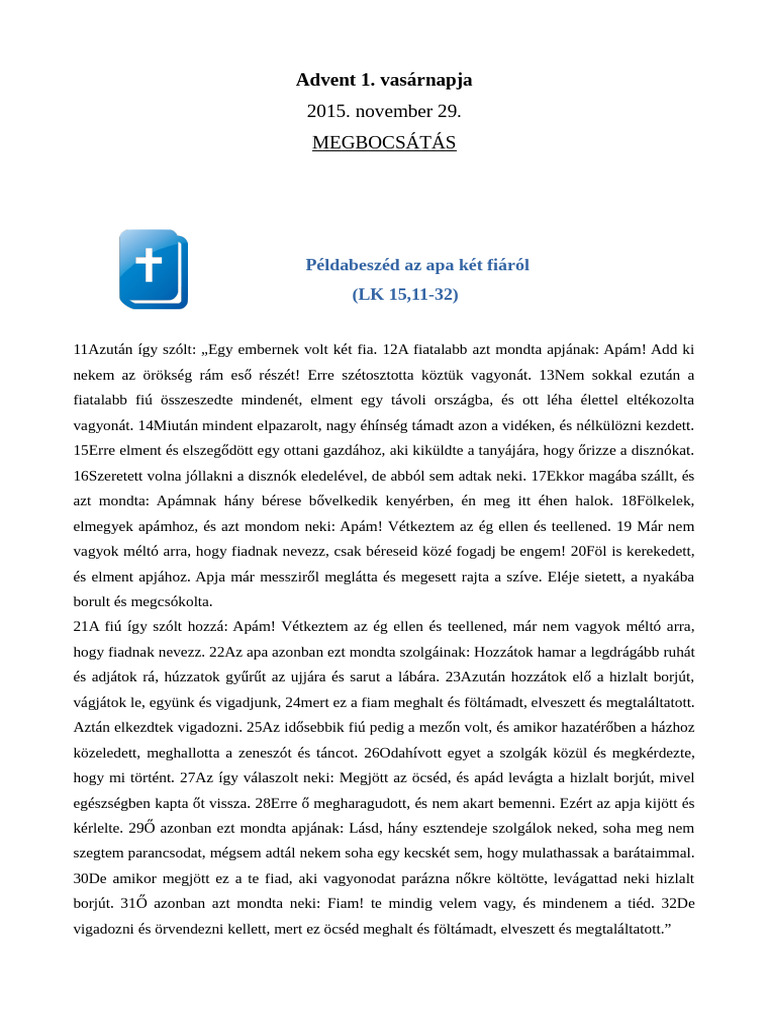 Adventi Csoportanyag 1. Vasárnap | PDF