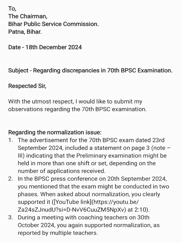 Open Letter To BPSC Chairman From A Sincere Student | PDF