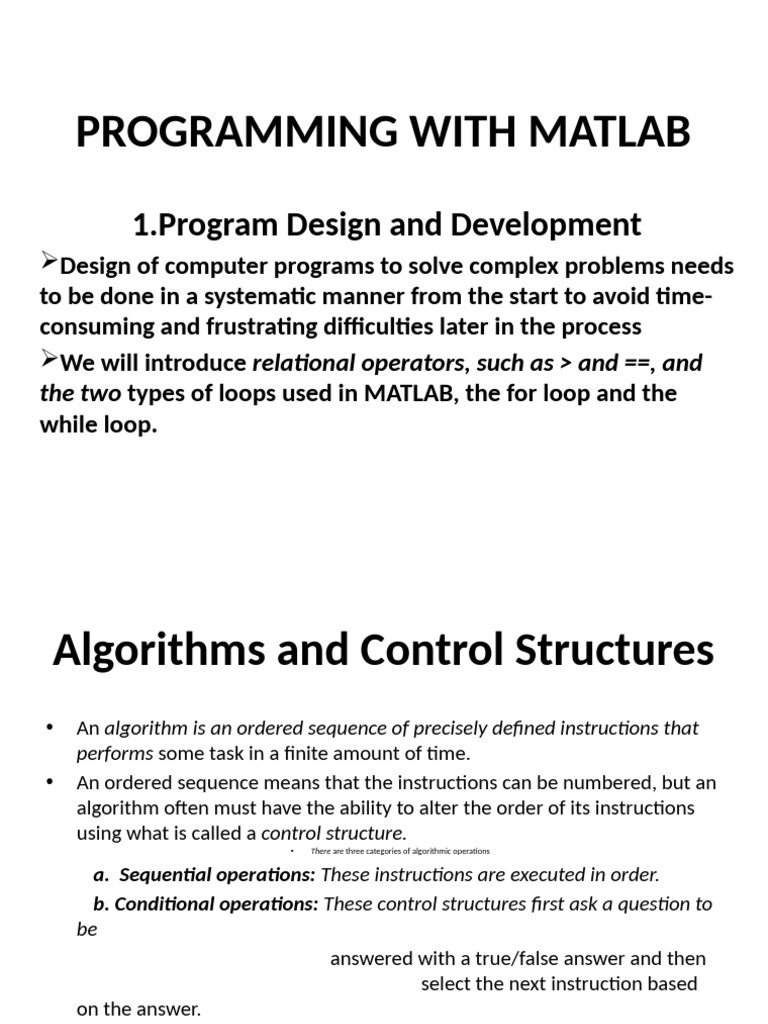 PROGRAMMING WITH MATLAB Za-1 | PDF | Control Flow | Algorithms