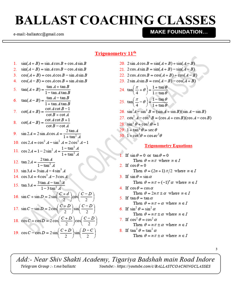 Trigonometry Formula | PDF