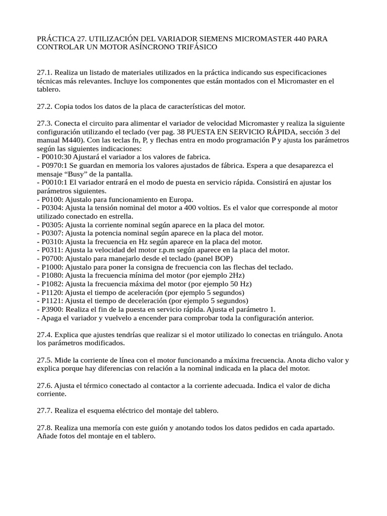 Control de Motor con Micromaster 440 | PDF | Corriente eléctrica ...