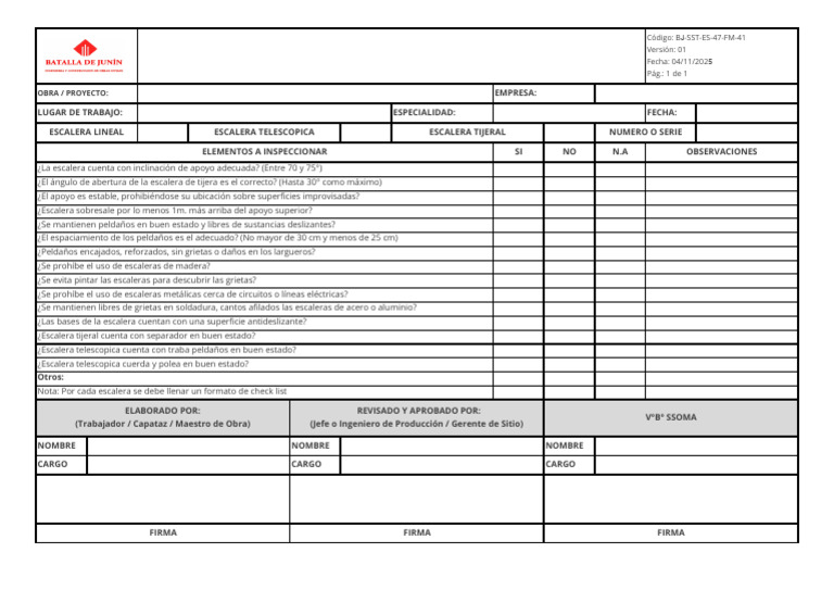 Check List de Seguridad para Escaleras | PDF | Escalera | Escalera