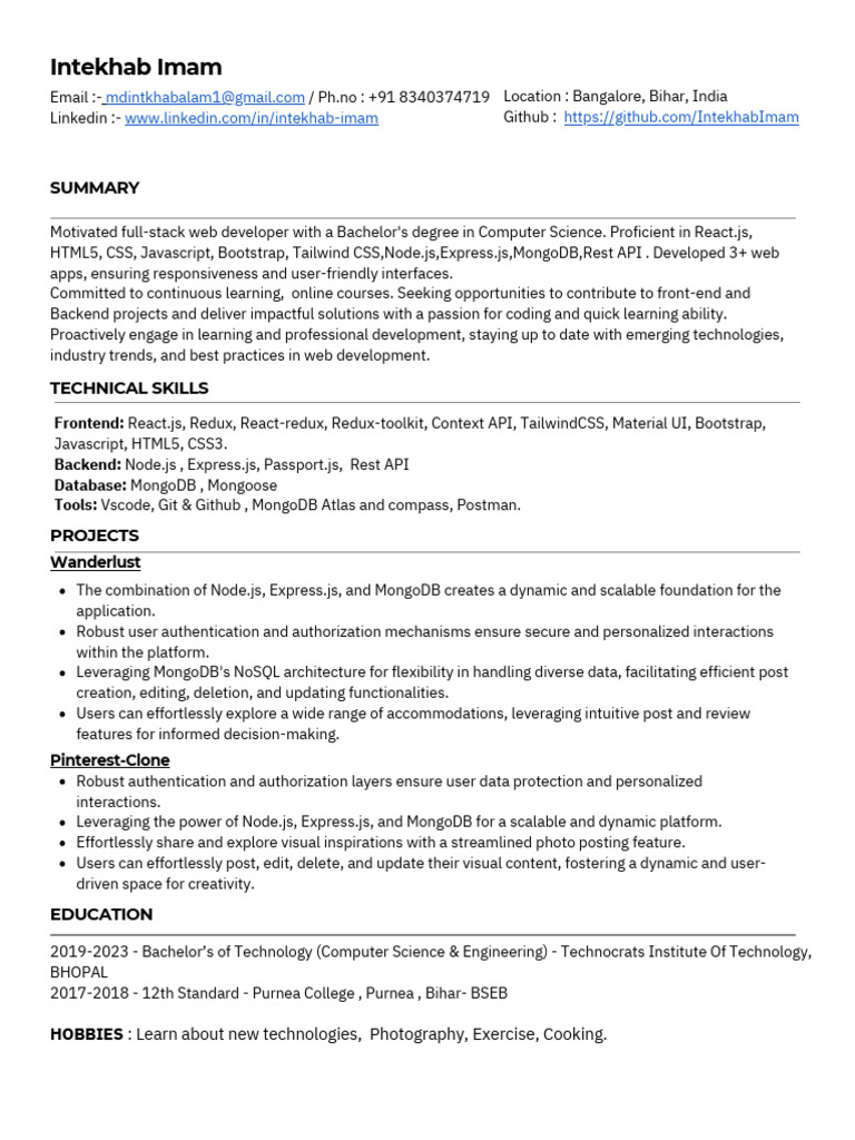 Resume Intekhab 2023 PDF | PDF