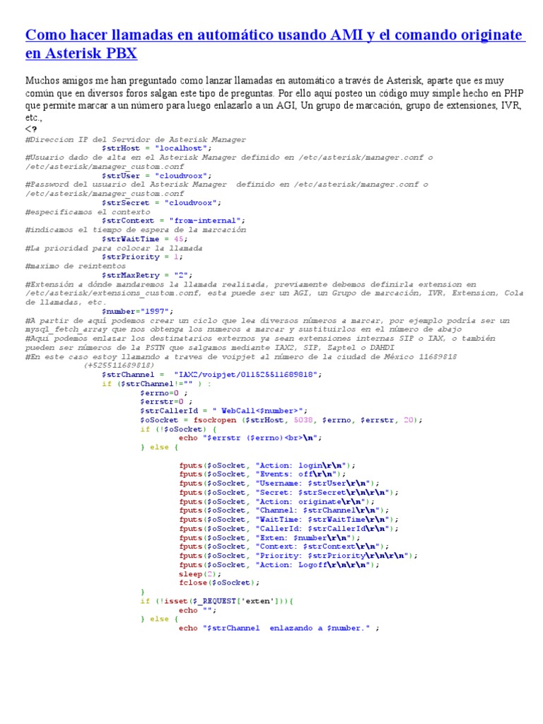 Como Hacer Llamadas en Automático Usando AMI y El Comando Originate en ...