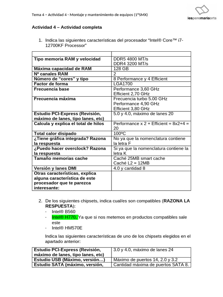 T4 - A4 - Actividad Final para TOMAS | PDF | Microprocesador | Memoria de acceso aleatorio