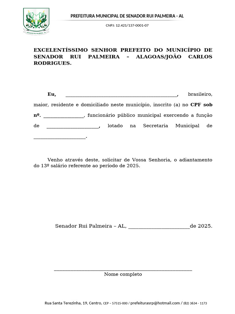 Modelo Pedido Décimo - 2025 | PDF