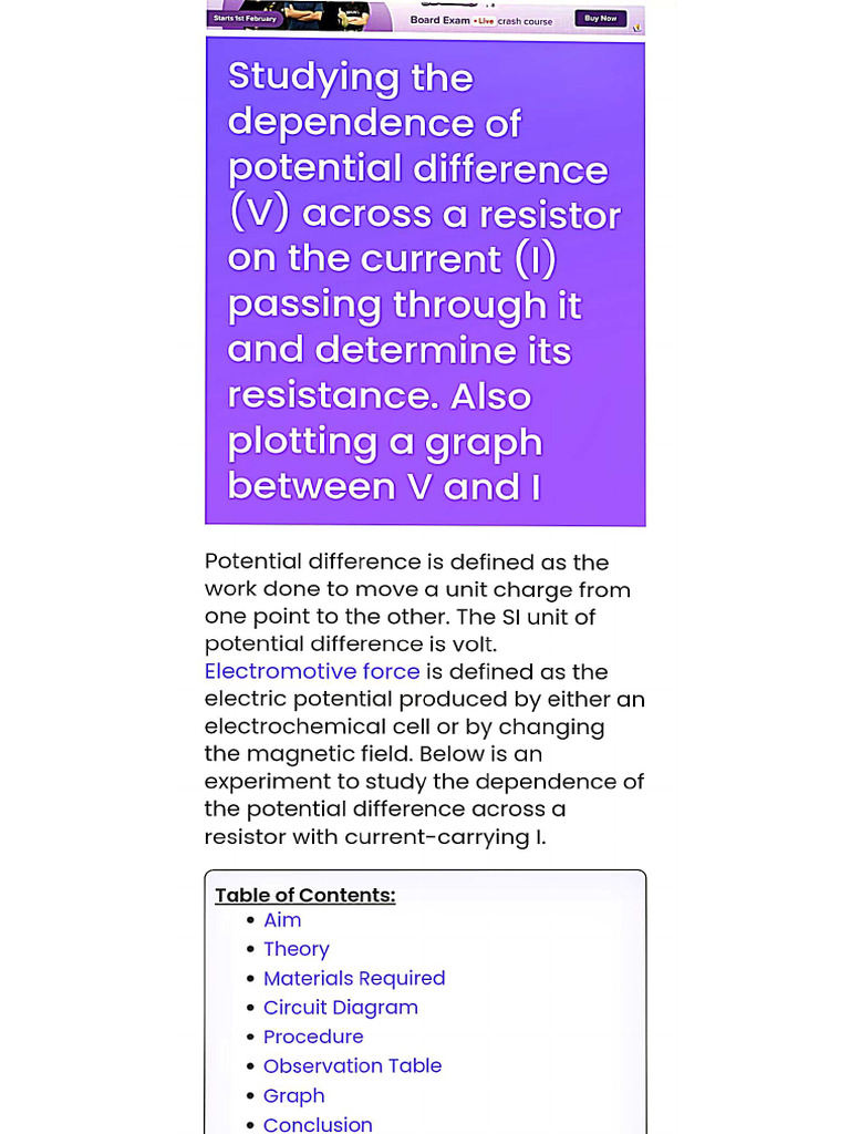 Ohms Law I V Graph Experiment | PDF