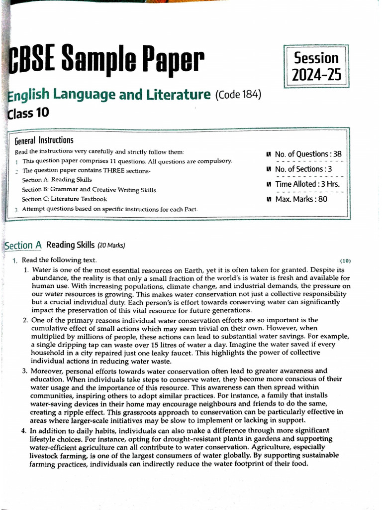 CBSE Sample Paper | PDF